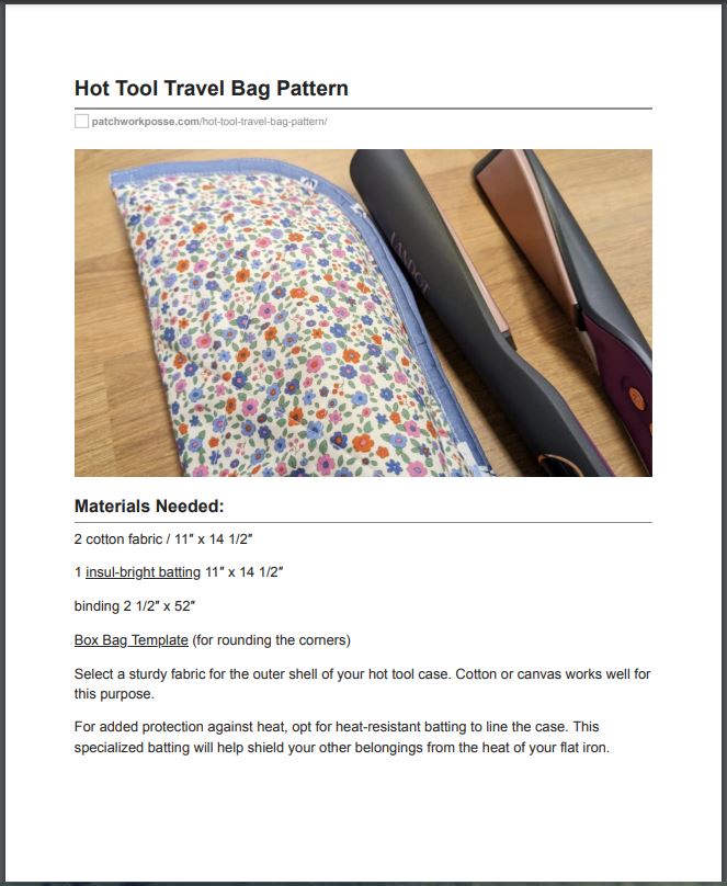 Flat Iron / Hot Tool Cover - pdf tutorial – Patchwork Posse