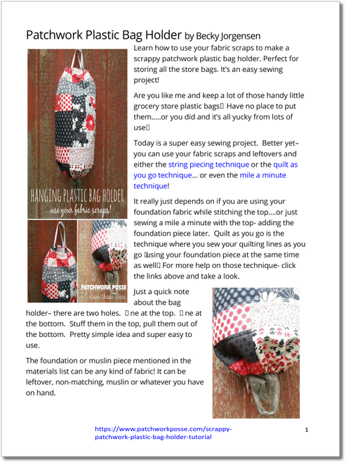 Plastic Bag Holder - pdf tutorial – Patchwork Posse
