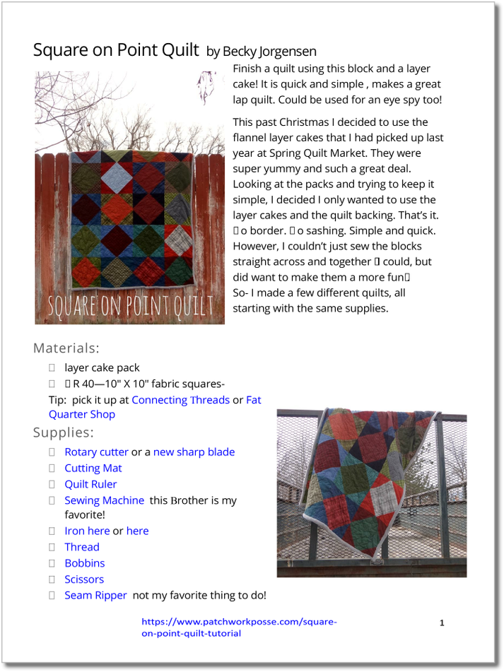 Square on Point Quilt - pdf tutorial – Patchwork Posse